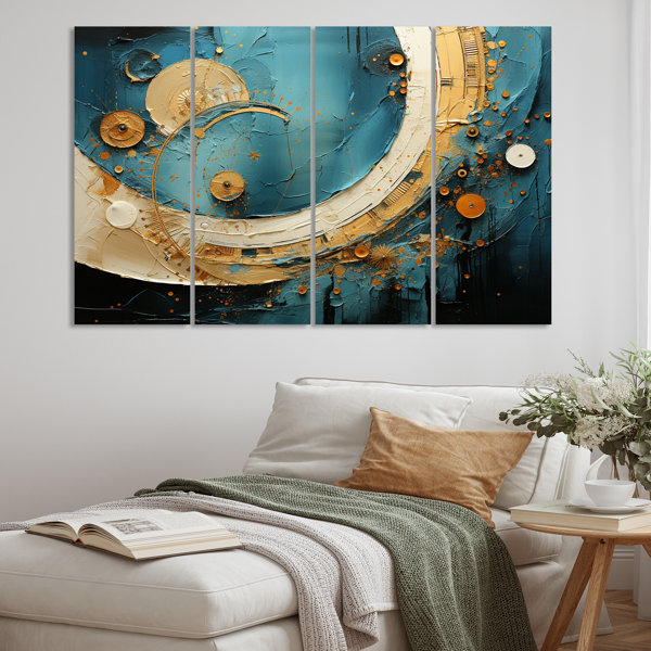 Designart Gold Teal Abstract Spirals Iii On Metal 4 Pieces Set Wayfair
